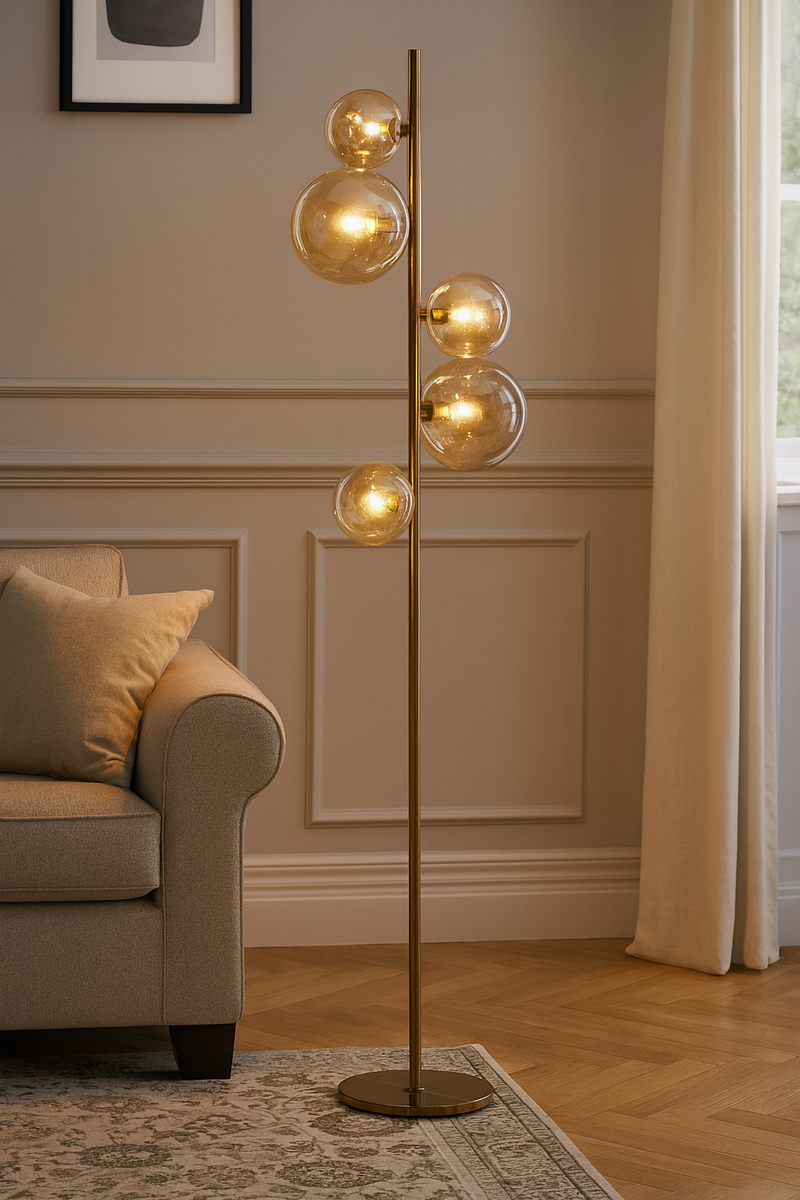 Valencia Gulvlampe Messing/Amber – Lampconcept.no